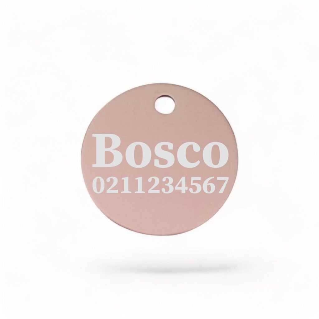 Name & Number Front | Round Aluminium | Dog ID Pet Tag