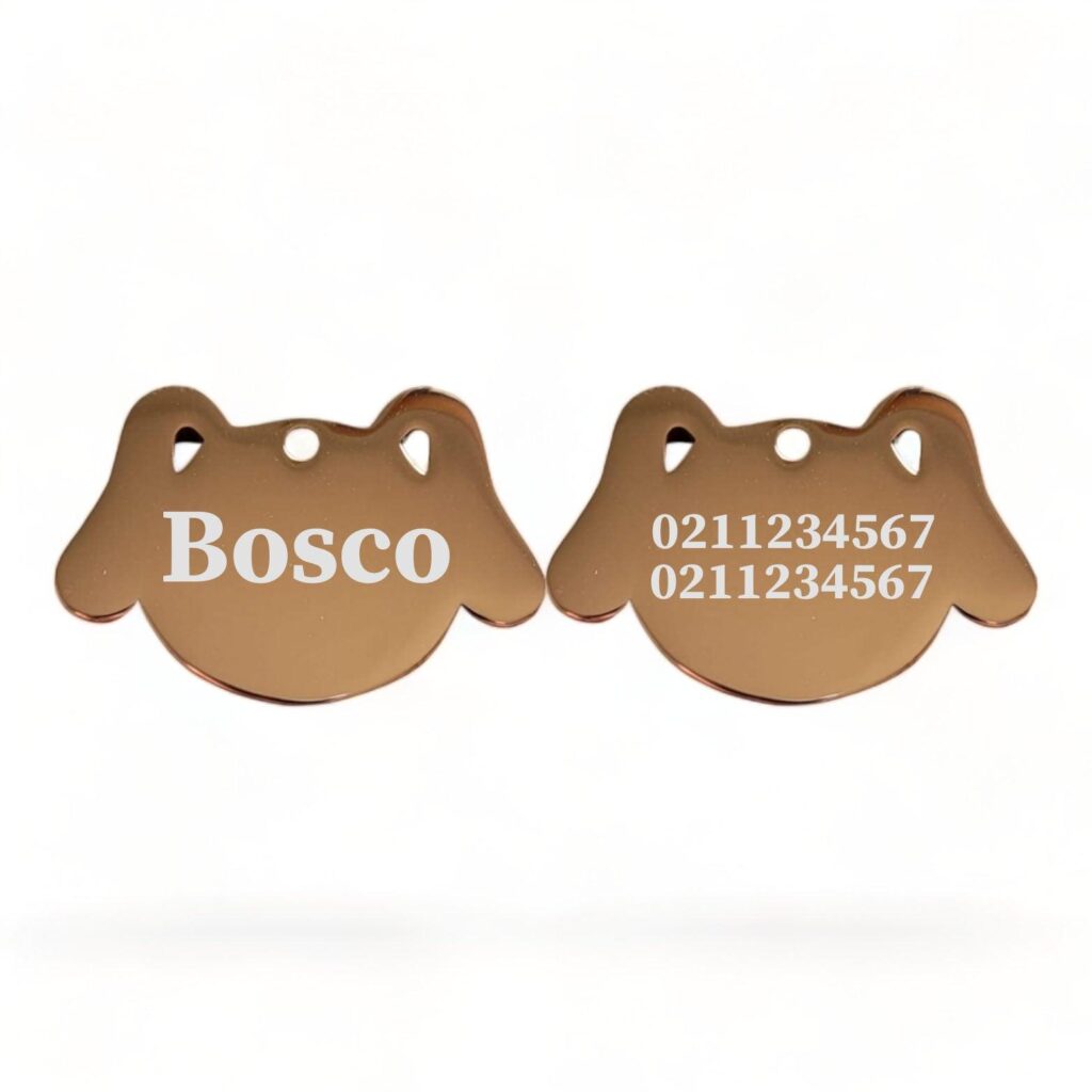 Name Front & 2 Numbers Back Dog | Mirror Stainless | Dog ID Pet Tag
