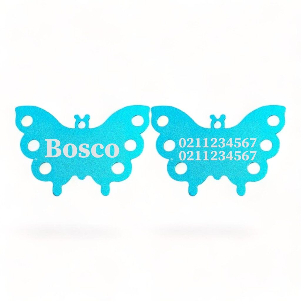 Name Front & 2 Numbers Back | Butterfly Aluminum | Dog ID Pet Tag