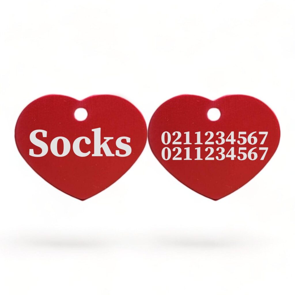 Name Front & 2 Numbers Back | Heart Aluminum | Cat, Kitten & Dog ID Pet Tag