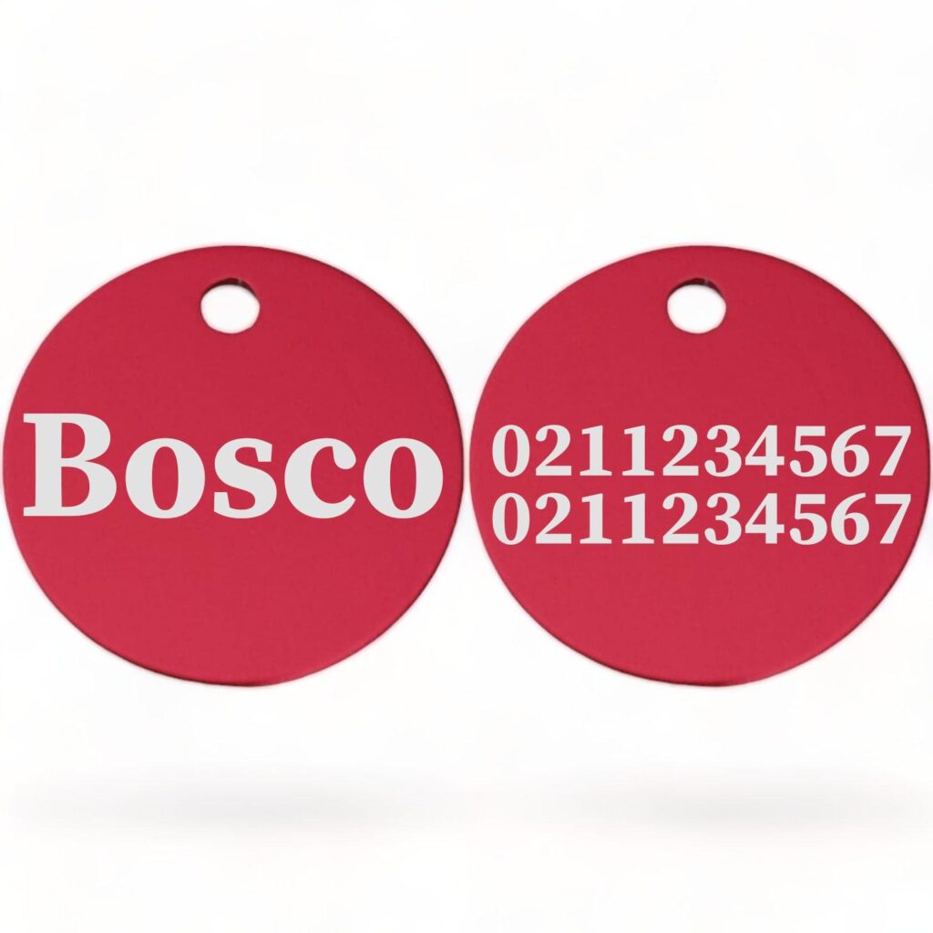 Name Front & 2 Numbers Back | Round Aluminium | Dog ID Pet Tag