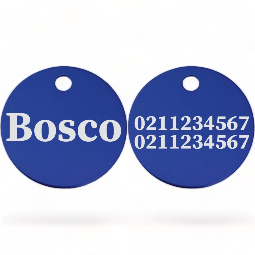 Name Front & 2 Numbers Back | Round Aluminium | Dog ID Pet Tag