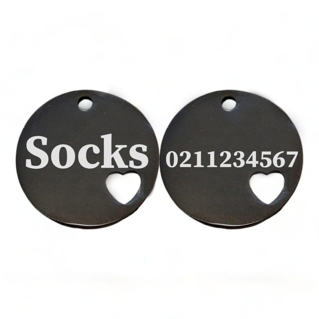Name Front & Number Back Round Heart | Mirror Stainless | Cat & Dog ID ...